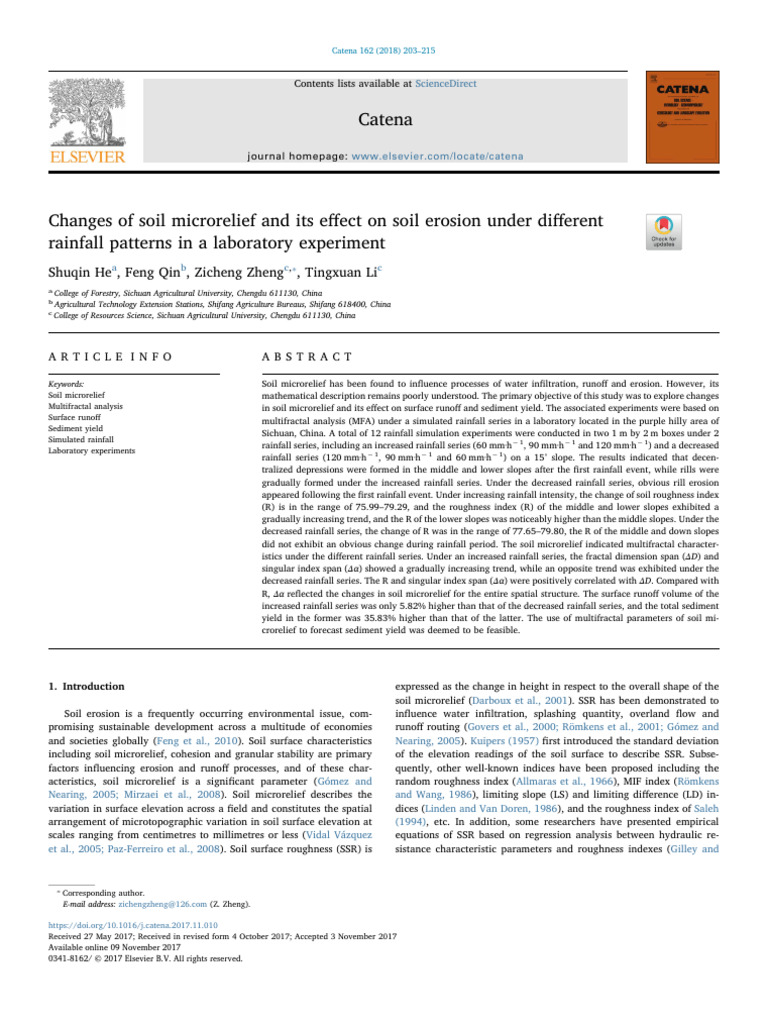 Changes of Soil Microrelief and Its Effect On Soil Erosion Under ...