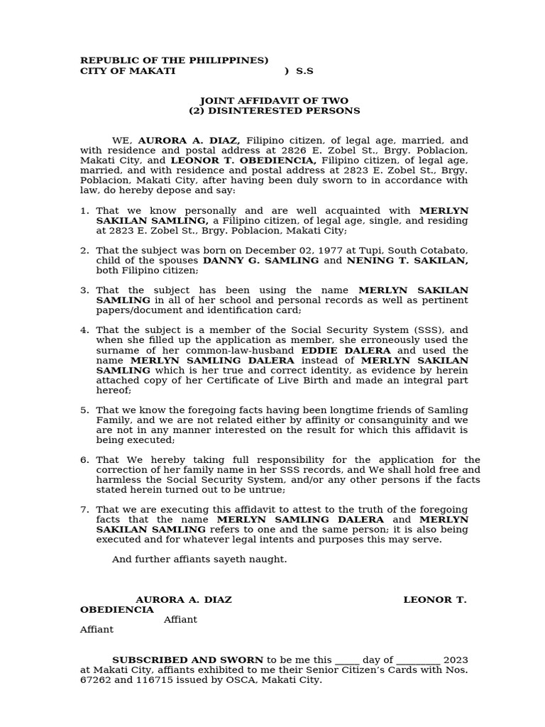 Aff of Two Disinterested Discrepancy Family Name Samling | PDF ...