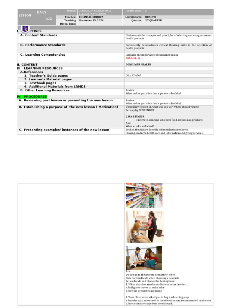 HEALTH-6-COT 2ND QUARTER | PDF | Learning | Teachers