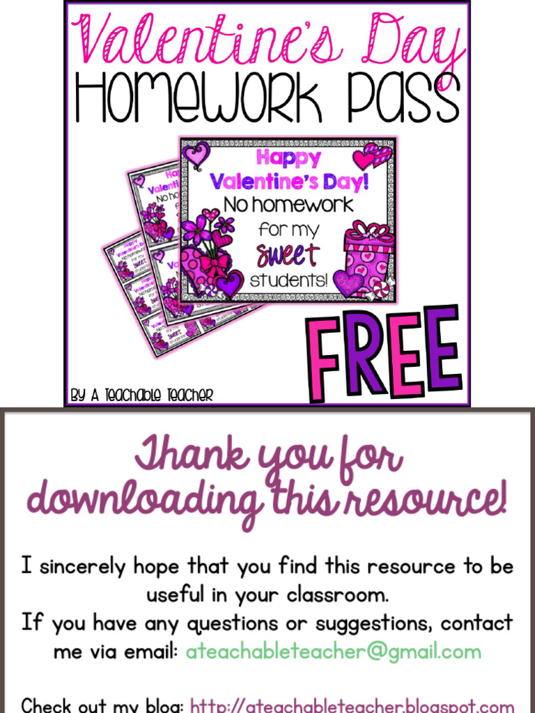 FREEValentineHomeworkPassValentinesDayPrintablefromTeachertoStudents 1 ...