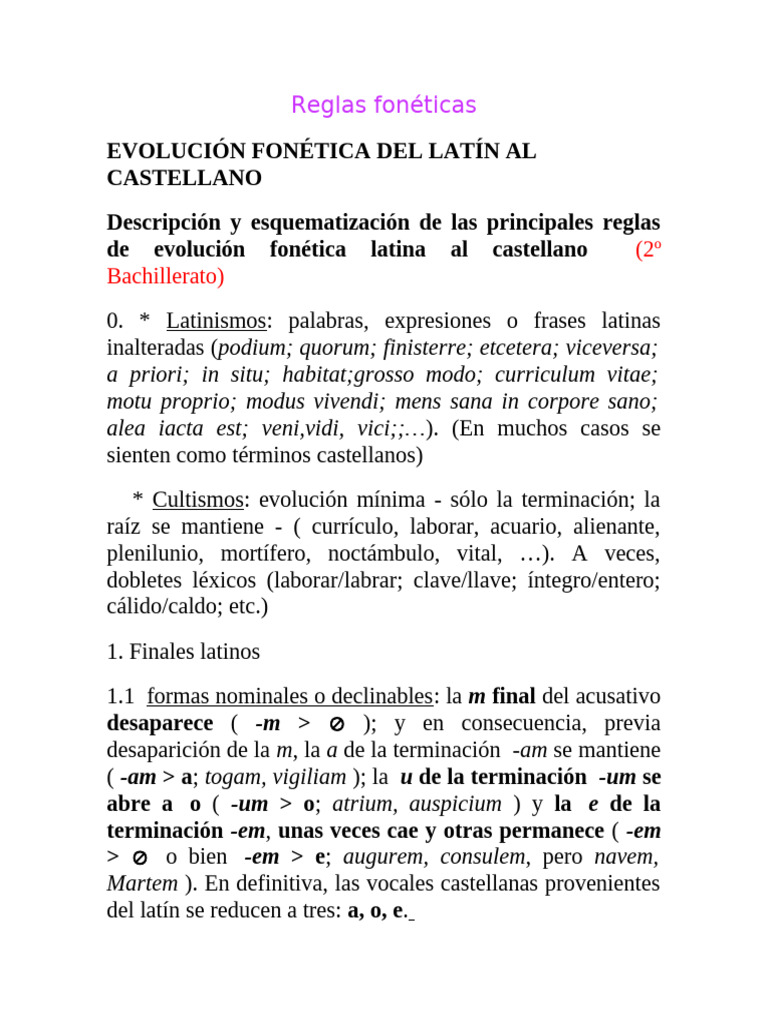 Reglas de evolución del latín al castellano | PDF | latín | Lengua española