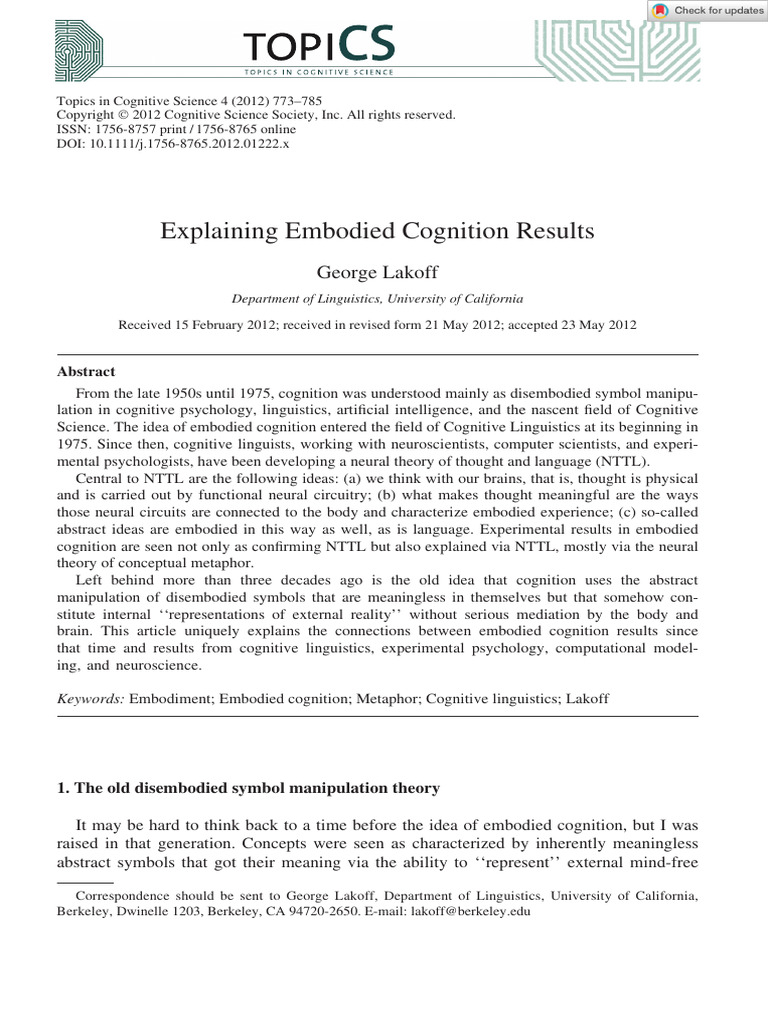 Explaining Embodied Cognition Results | PDF | Embodied Cognition | Metaphor