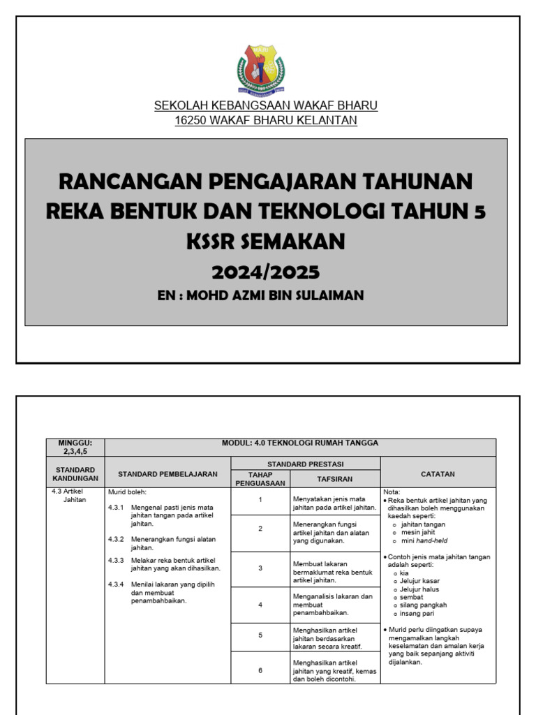 Rpt Rbt Tahun 5 2024 | PDF