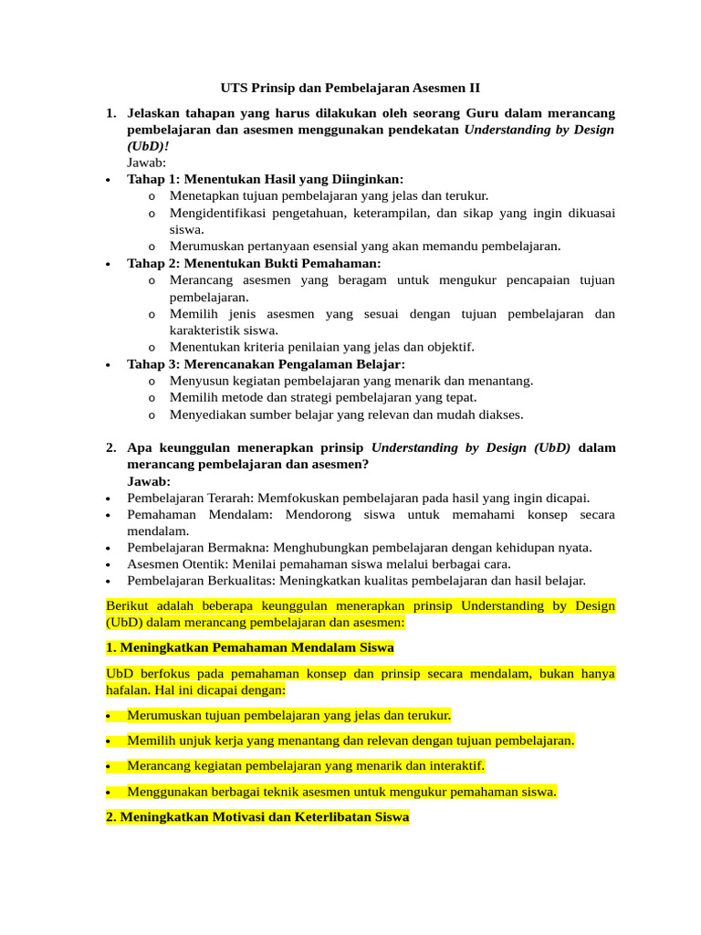 UTS Prinsip dan Pembelajaran Asesmen II | PDF