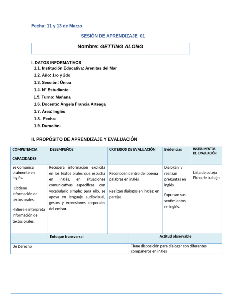 Sesión 01 de 1ro y 2do grado | PDF | Cognición | Aprendizaje