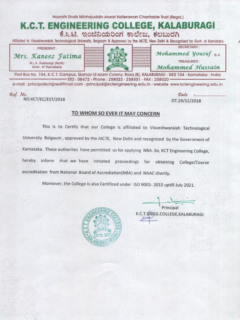 KCT Letter For NBA | PDF