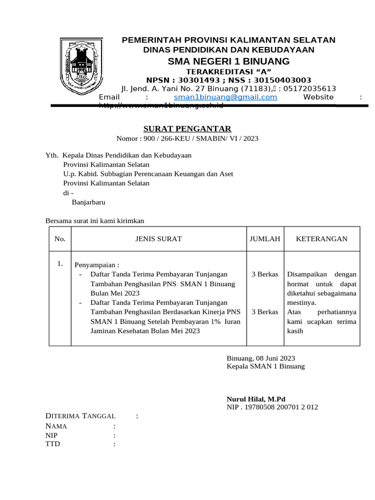 CONTOH Surat Pengantar | PDF