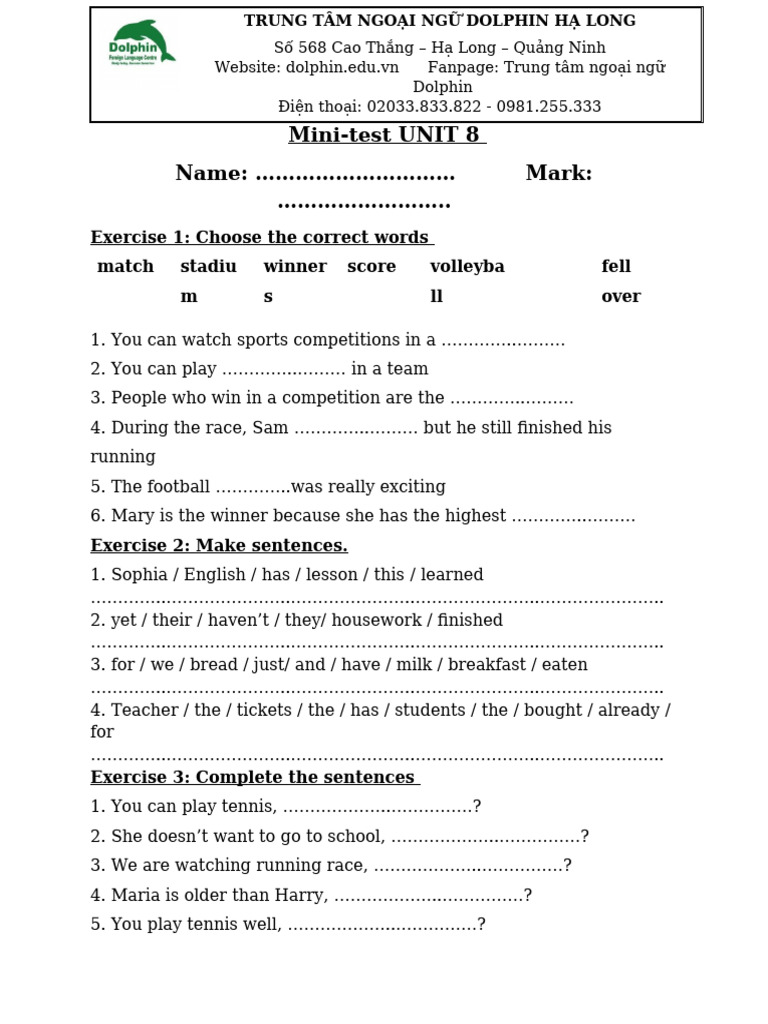 Mini Test Unit 8 Pdf