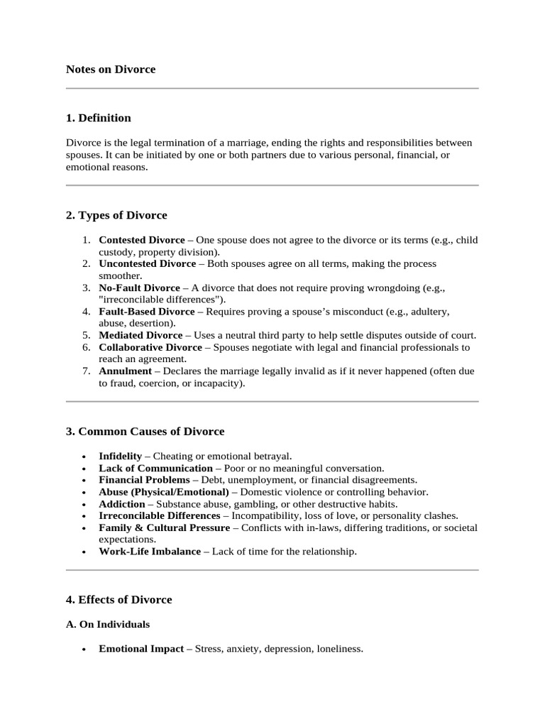 Notes on Divorce | PDF | Divorce | Interpersonal Relationships