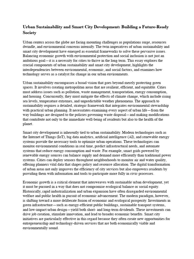 Urban Sustainability and Smart City Development - Building A Future ...