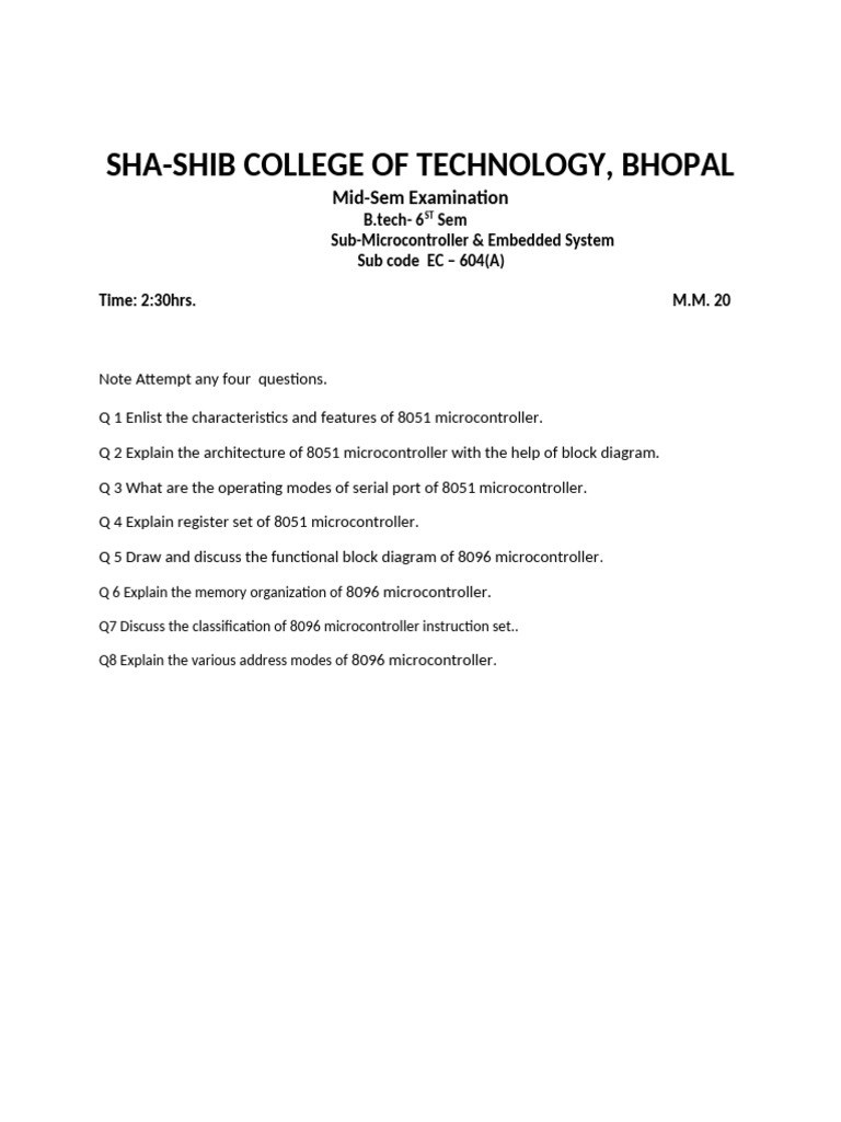 EC-604(a) Microcontroller & Embedded System | PDF