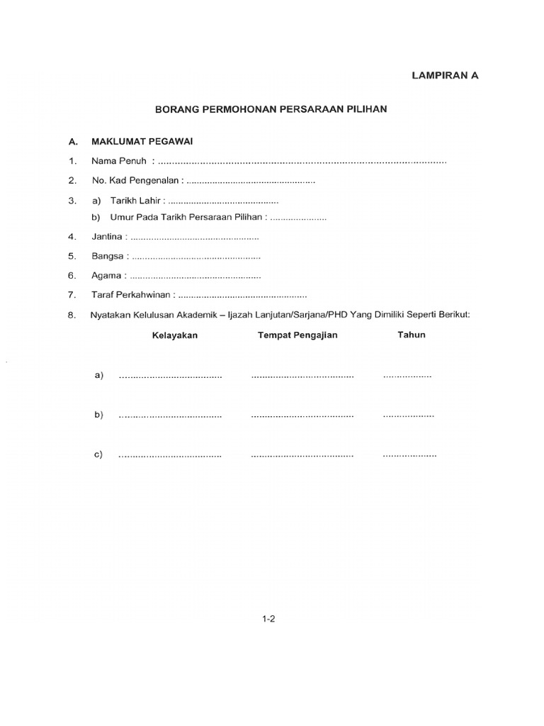Borang Permohonan Persaraan Pilihan Sendiri -Kpm | PDF
