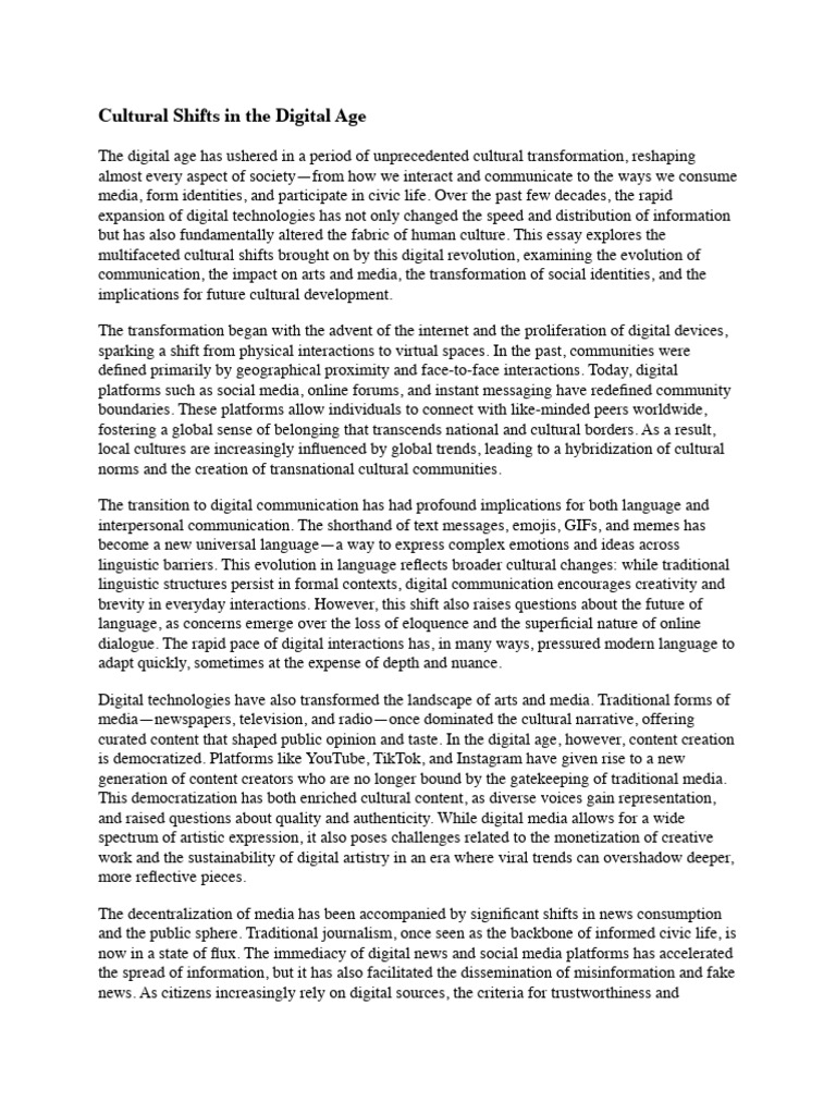 Cultural Shifts in The Digital Age | PDF | Identity (Social Science) | News