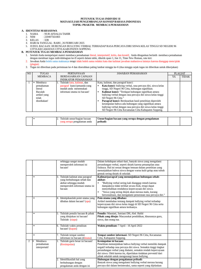 Tugas Individu Ii Membaca Pemahaman | PDF
