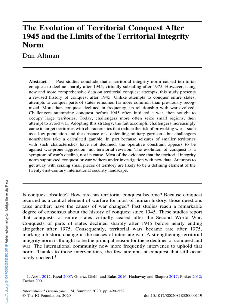 The Evolution of Territorial Conquest After 1945 and the Limits of the ...