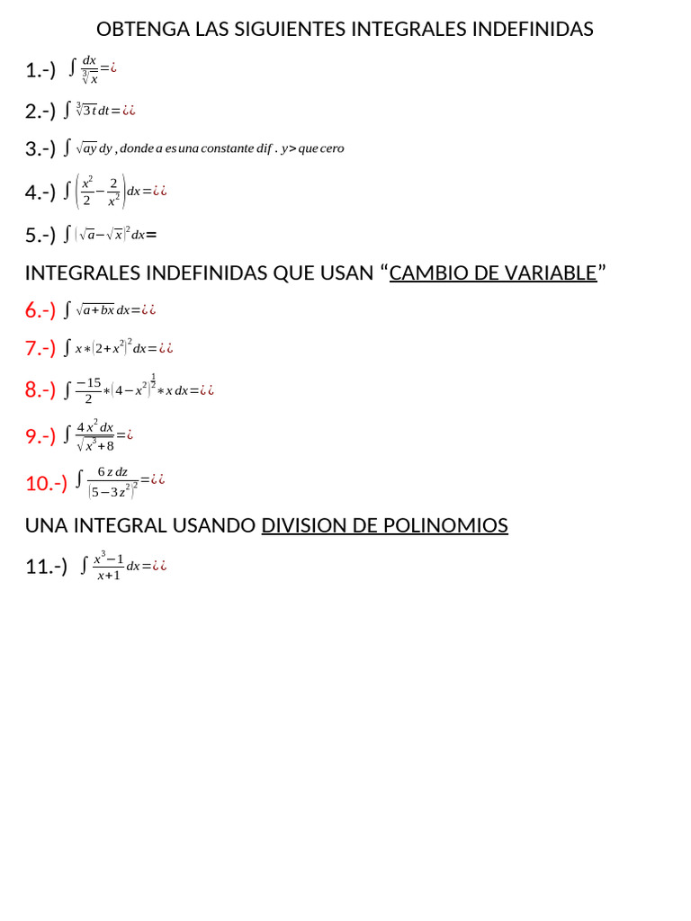 27obtenga Las Siguientes Integrales Indefinidas | PDF