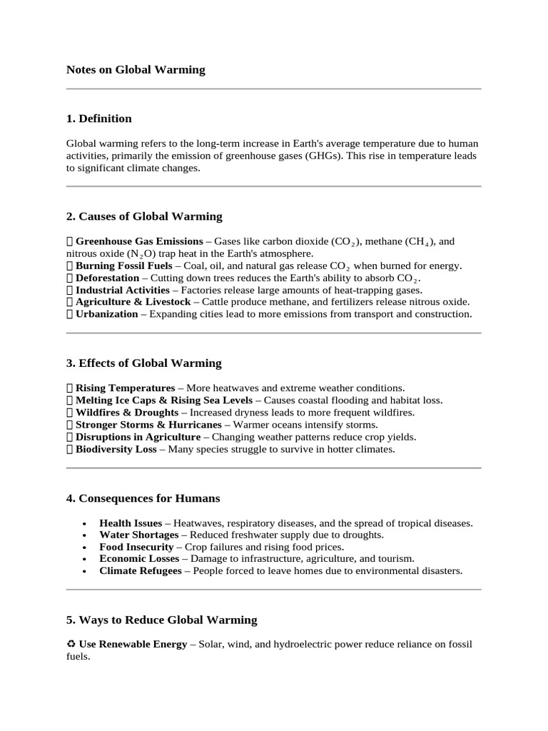 Notes on Global Warming | PDF | Climate Change | Greenhouse Gas