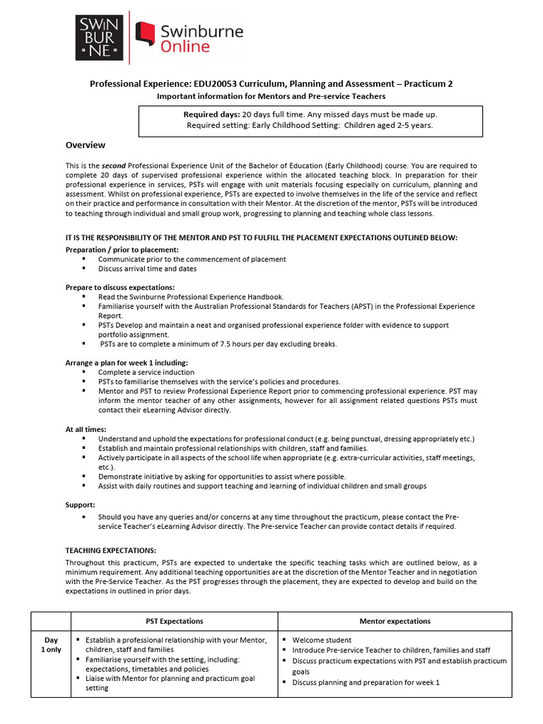Practicum Guide for Early Childhood PSTs | PDF | Educational Assessment ...