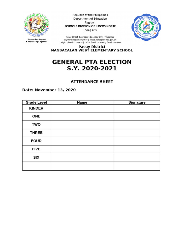 pta elections attendance sheet | PDF