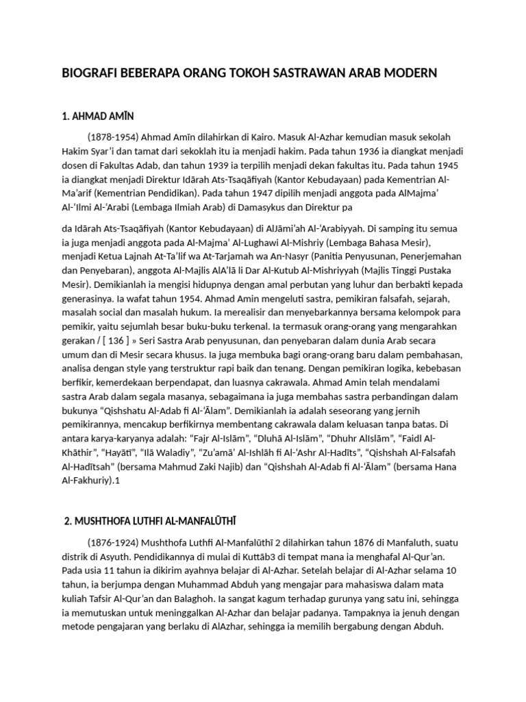 Tokoh Sastra Arab Modern dan Pengaruhnya | PDF