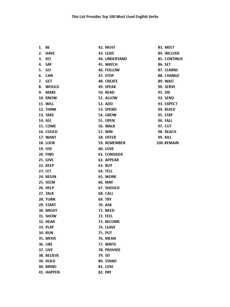 100 English Verbs | PDF