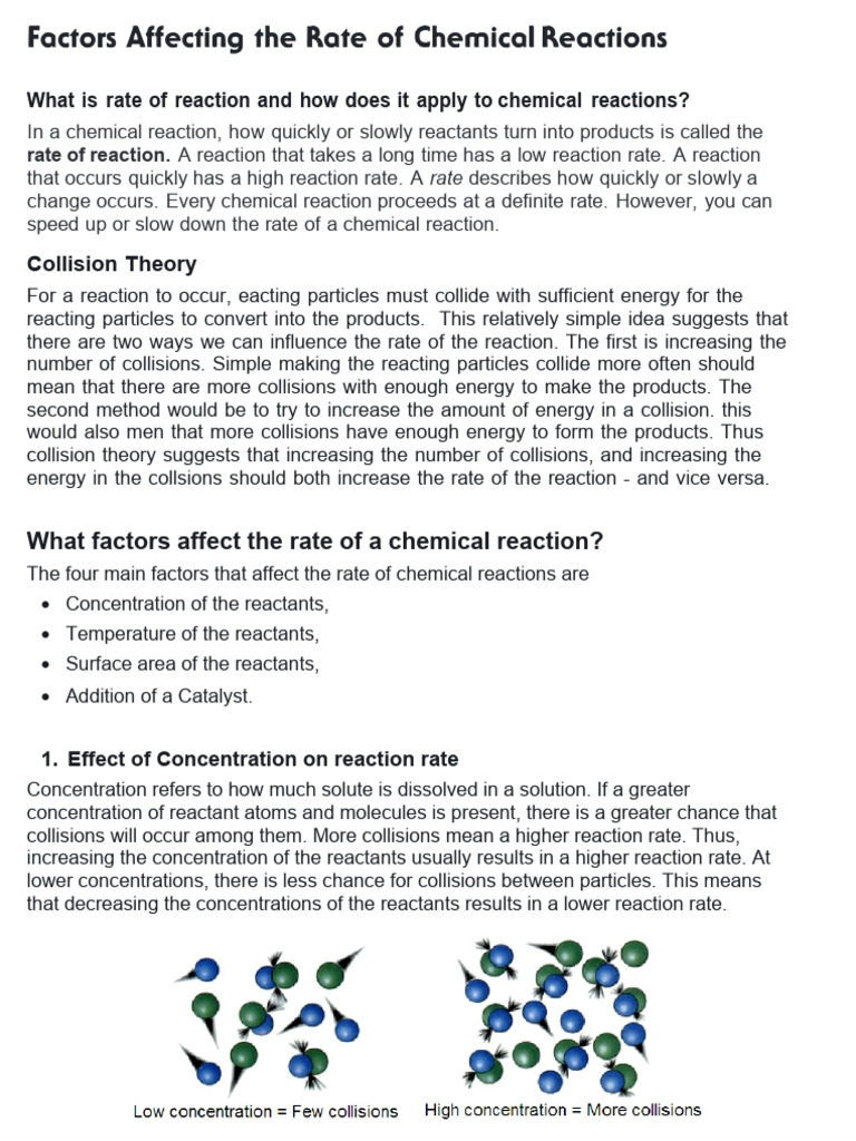 Factors Influencing Chemical Reaction Rates | PDF | Reaction Rate ...