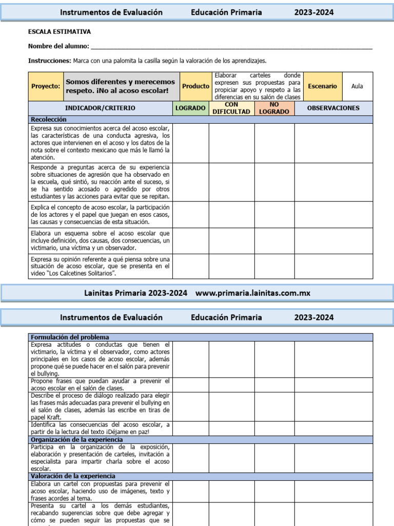 5to Grado Febrero - Instrumentos de Evaluaci Ón (2023-2024) | PDF | Metodología de encuesta ...