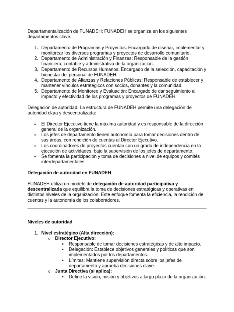 Estructura y Delegación en FUNADEH | PDF | Gestión de recursos humanos ...