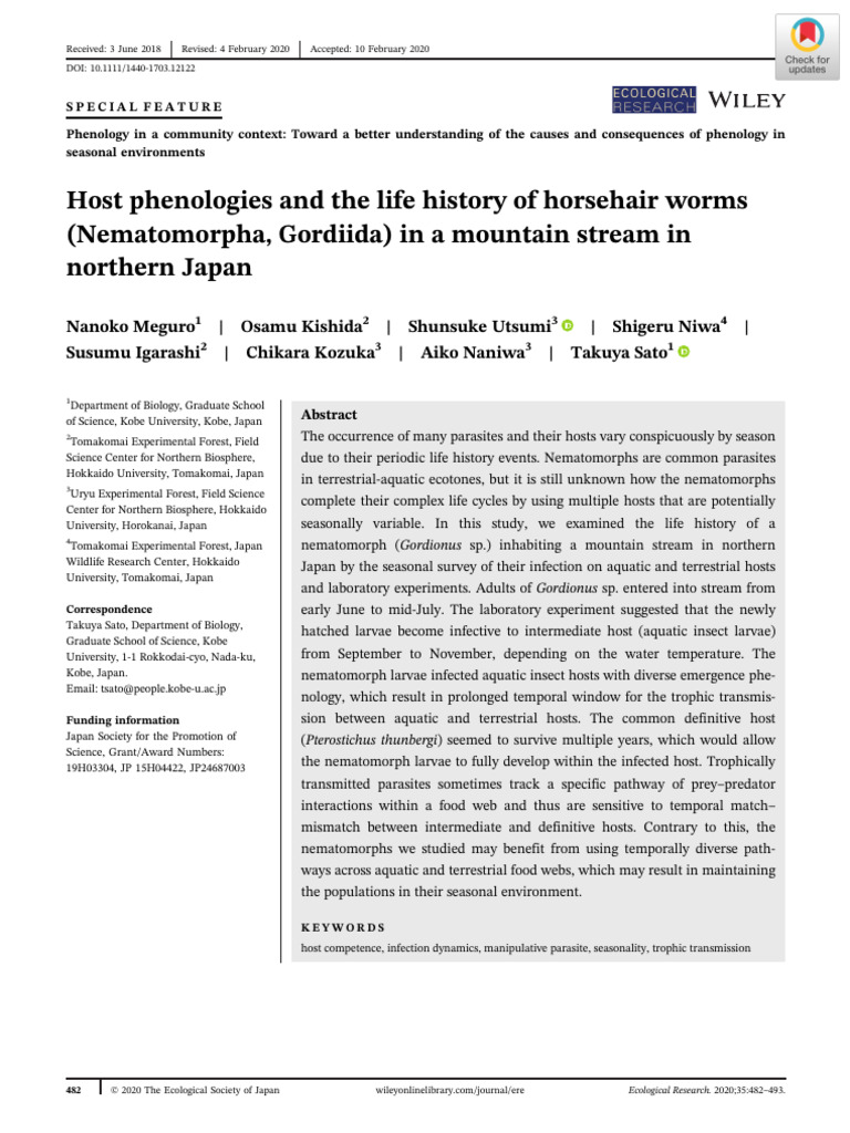 Nematomorpha Paper Relacionado Con Ciclos de Vida | PDF | Parasitism ...