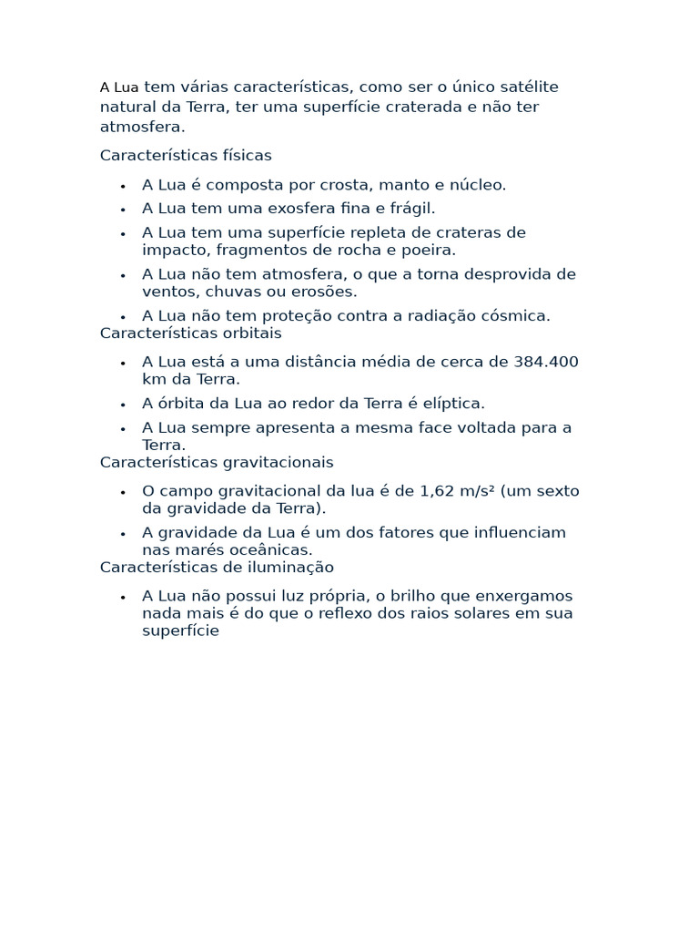Características da Lua: Físicas e Orbitais | PDF