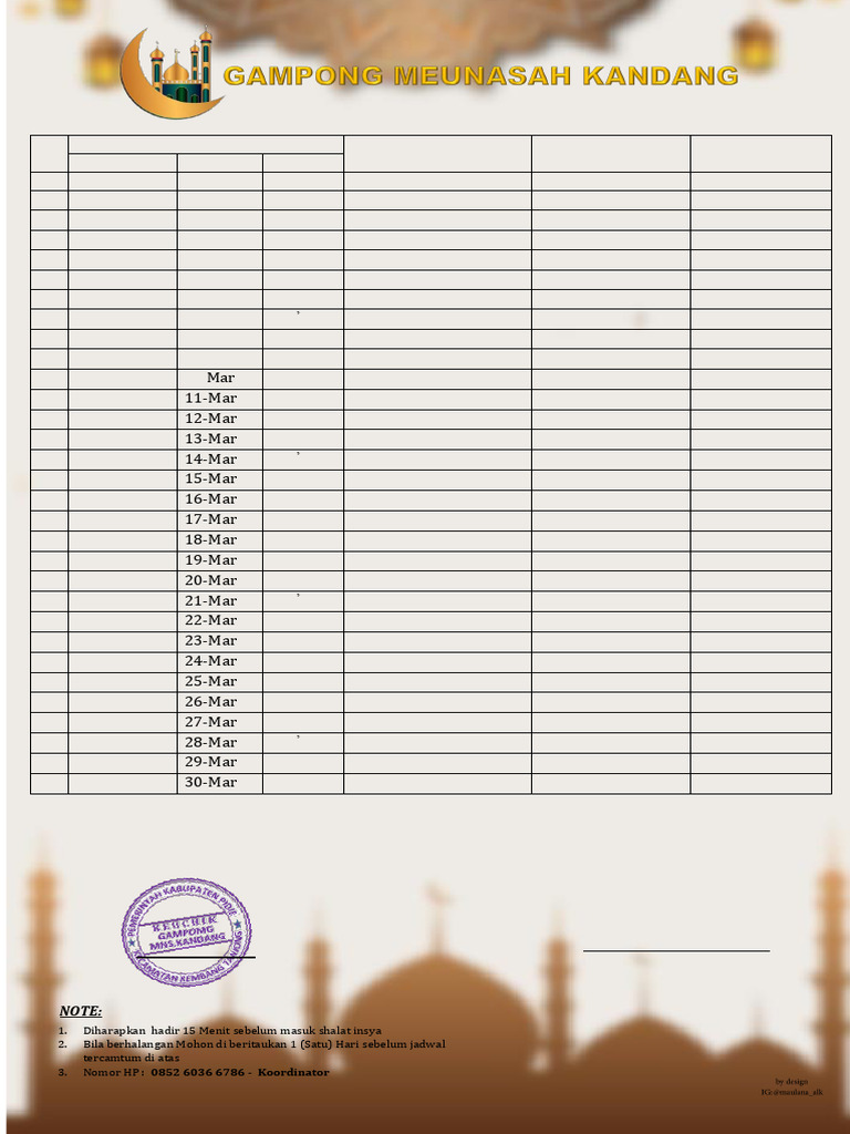 Jadwal Imam Taraweh Gp. Meunasah Kandang 2025 | PDF | Observances Set | Ramadan