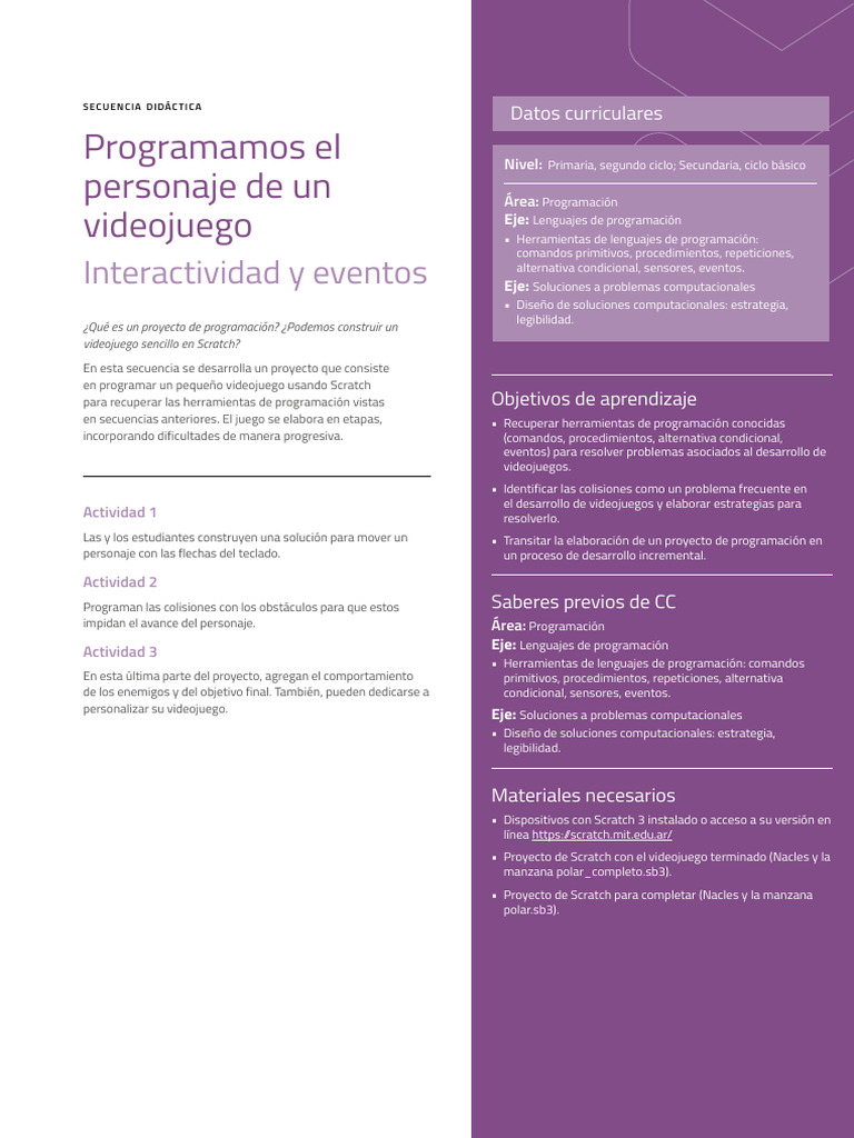 sdc13 Programamos El Personaje de Un Videojuego 1 | PDF | Scratch (lenguaje de programación ...