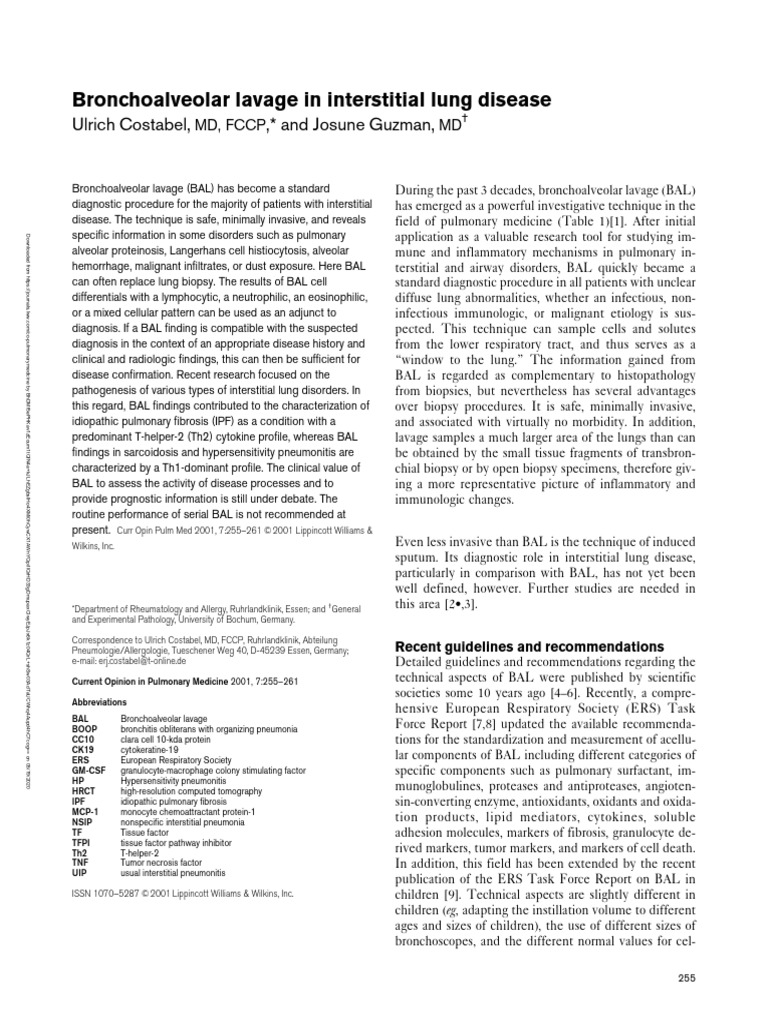 Bronchoalveolar Lavage in Interstitial Lung.2 | PDF | Pneumonia | T ...