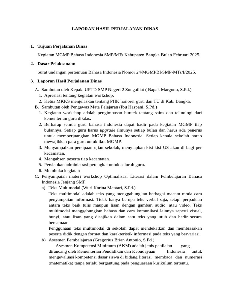 Laporan Hasil Perjalanan Dinas Februari 2025 | PDF