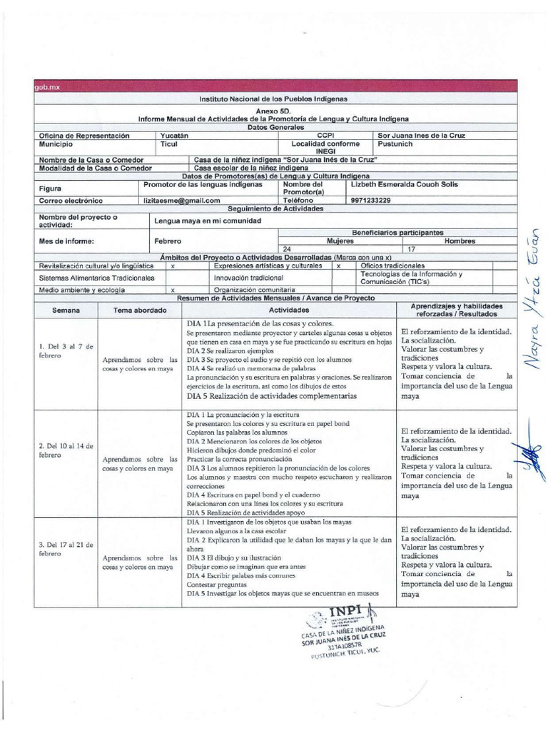 Anexo 5d-Informe Febrero 2025 Lizbeth Couoh Solis Pustunich | PDF