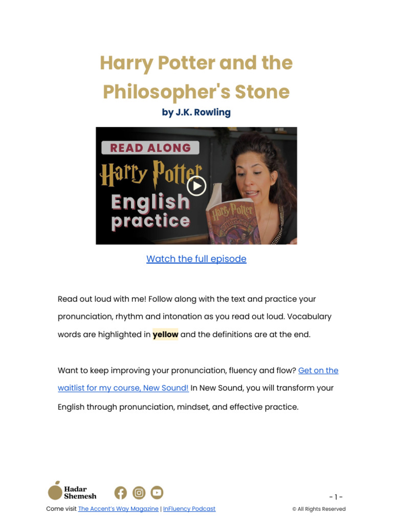 Reading Out Loud With Harry Potter Practice Sheet | PDF | Harry Potter