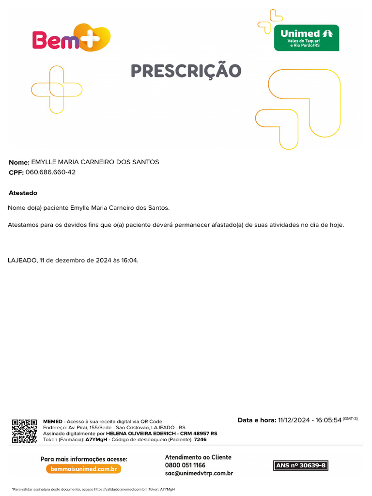 Atestado Médico Digital - Emylle Santos | PDF