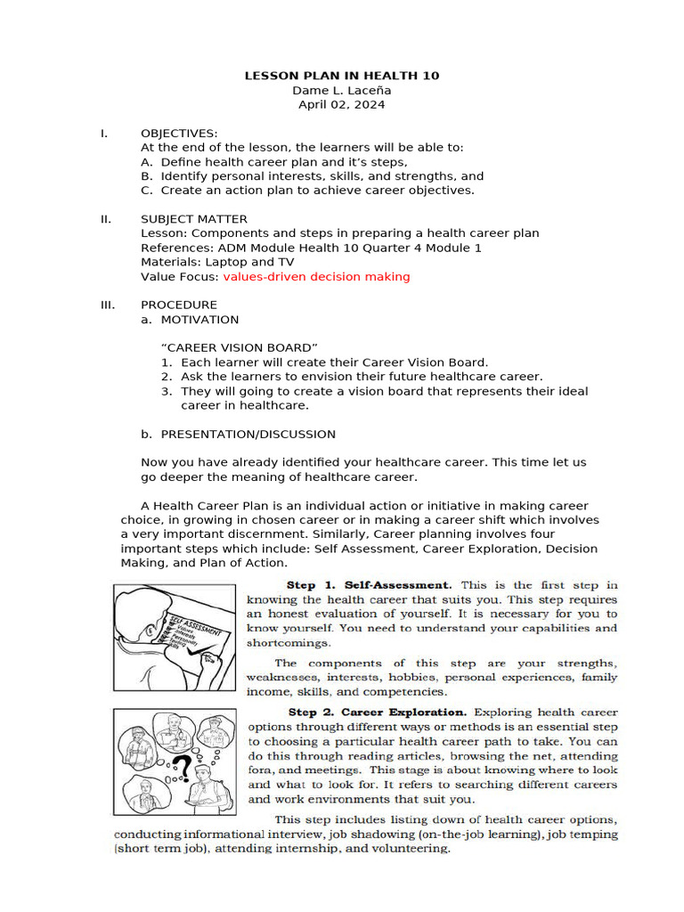 LESSON PLAN IN HEALTH 10 4th | PDF | Lesson Plan | Decision Making