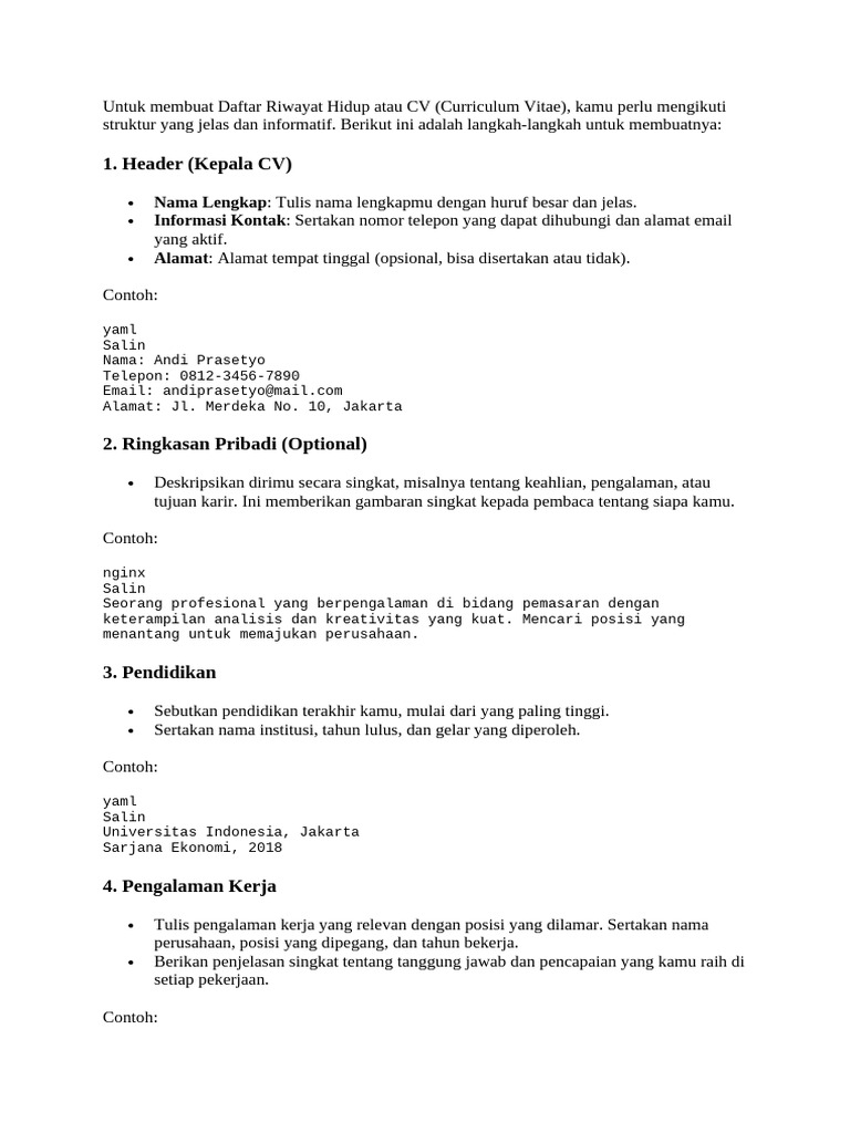 Untuk Membuat Daftar Riwayat Hidup Atau CV | PDF