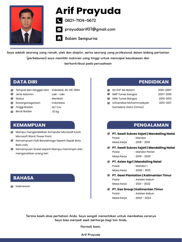 Berkas CV Arif Prayuda | PDF