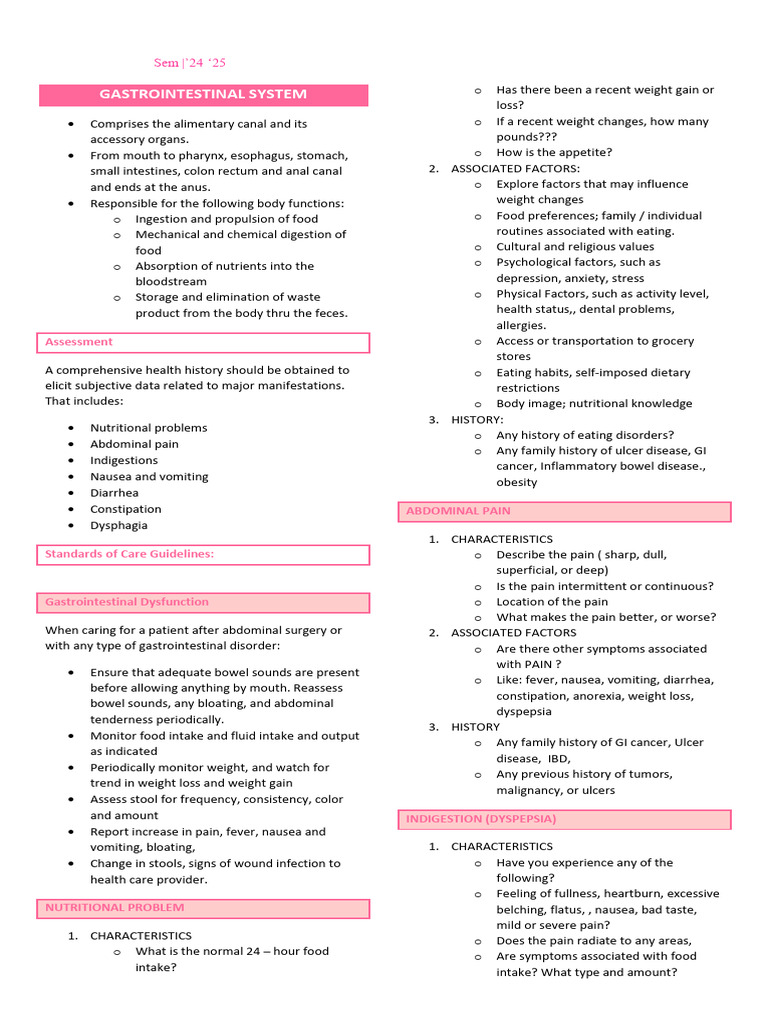 NCM-116-Prelim-Lecture-Gastrointestinal-System-Notes | PDF ...