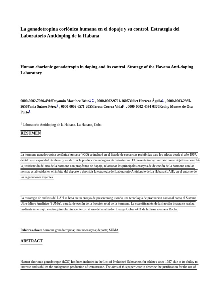 La Gonadotropina Coriónica Humana en El Dopaje y Su Control. Estrategia Del Laboratorio ...