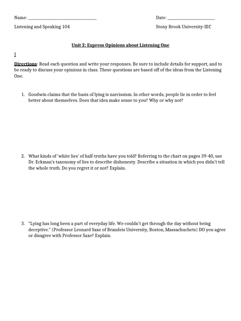 104 LS Unit 2 Express Opinions Listening 1 | PDF