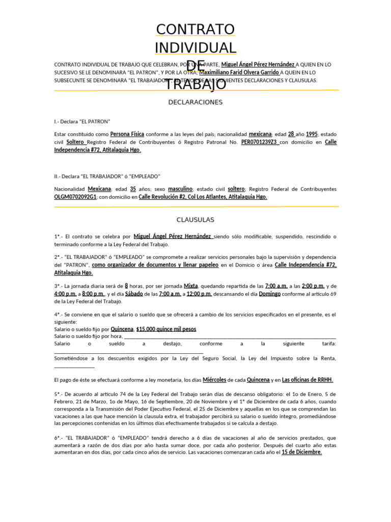 Contrato Individual de Trabajo | PDF | Salario | Economias