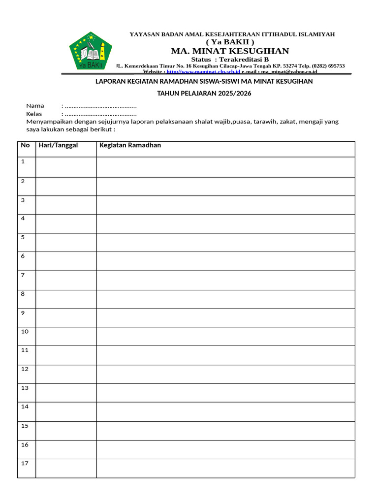 Laporan Kegiatan Ramadhan MA Minat Kesugihan | PDF