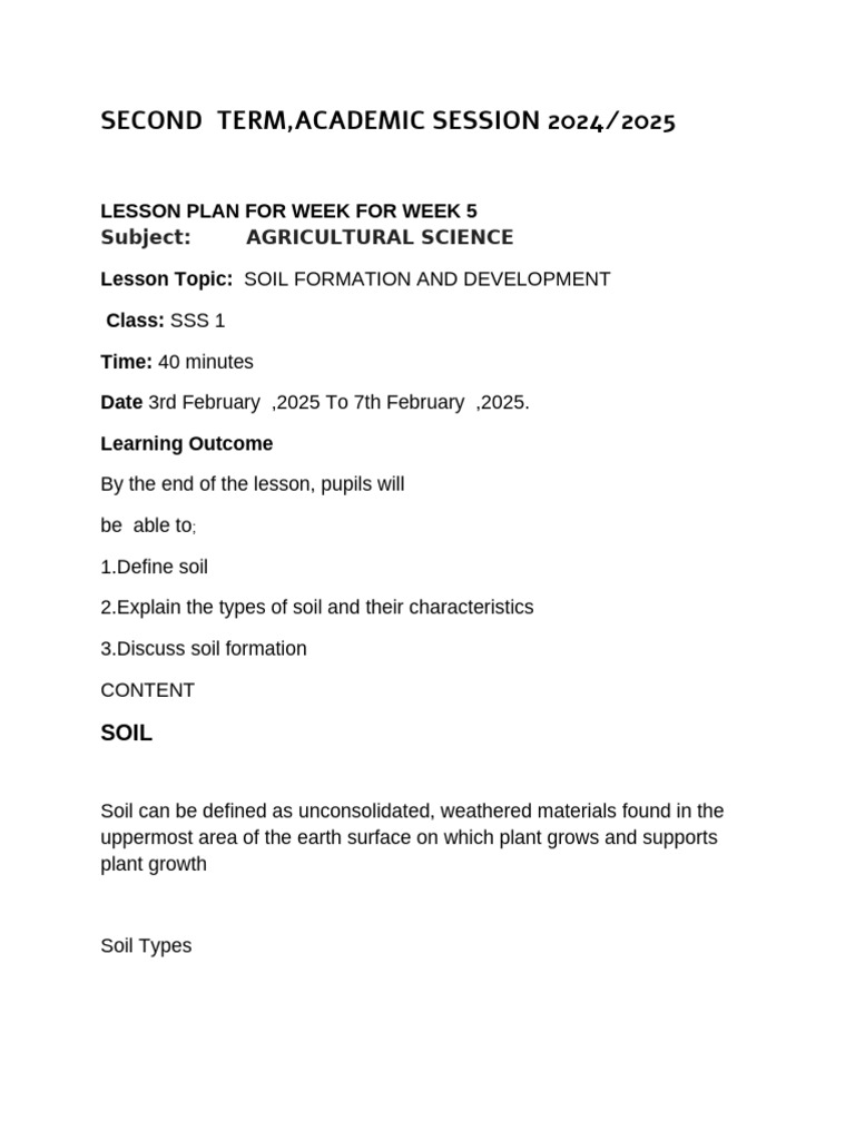 Agricultural Science Lesson Plan: Soil Formation | PDF | Soil | Rock (Geology)