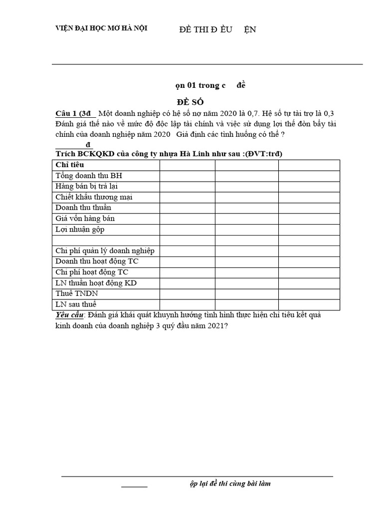 Đề ĐK PTBCTC-Elearning | PDF