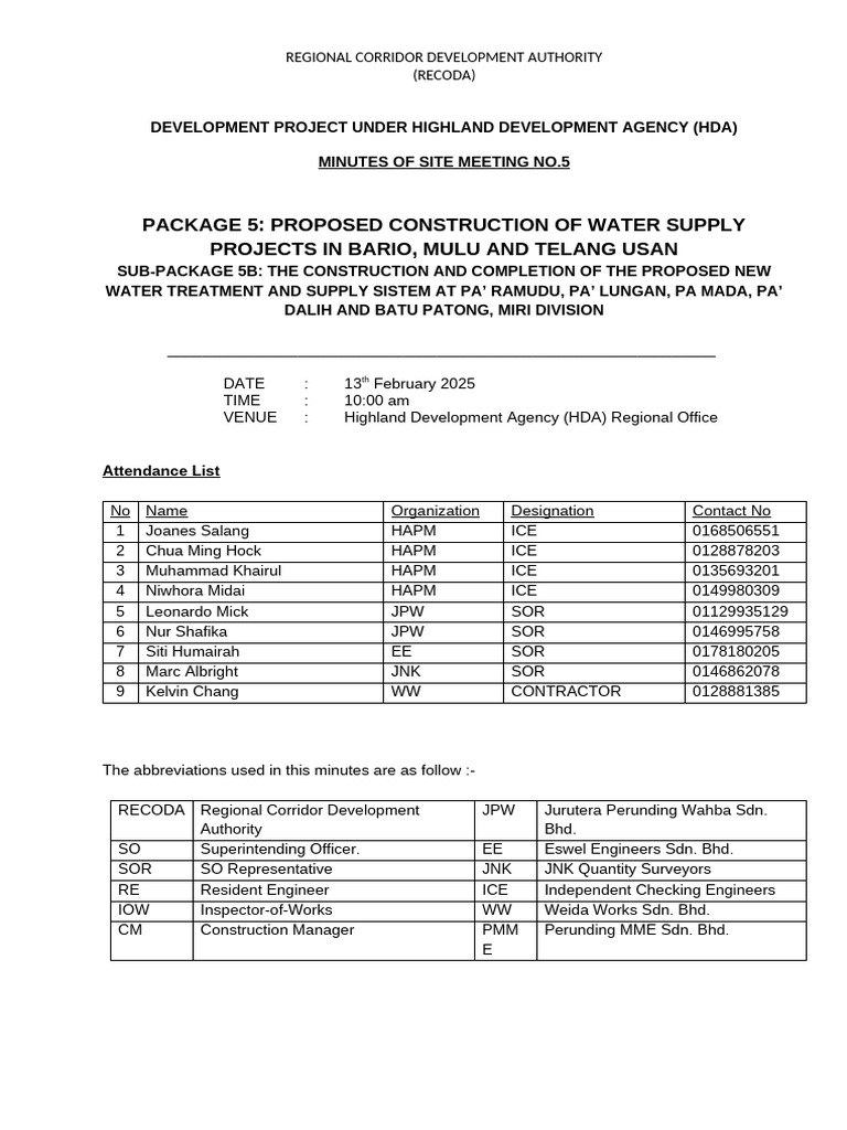 Minutes of Meeting Rev01 - Site Meeting 5 | PDF | Civil Engineering