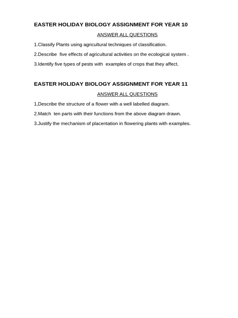 Biology Easter Assignment | PDF