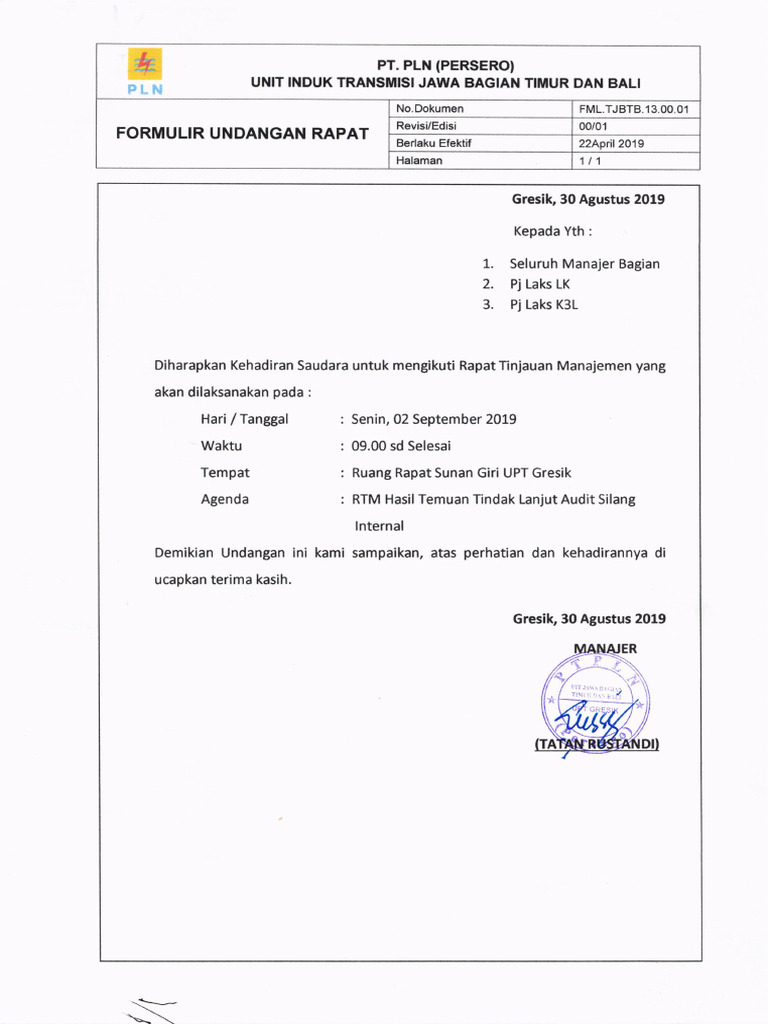 formulir undangan rapat001 (1) | PDF